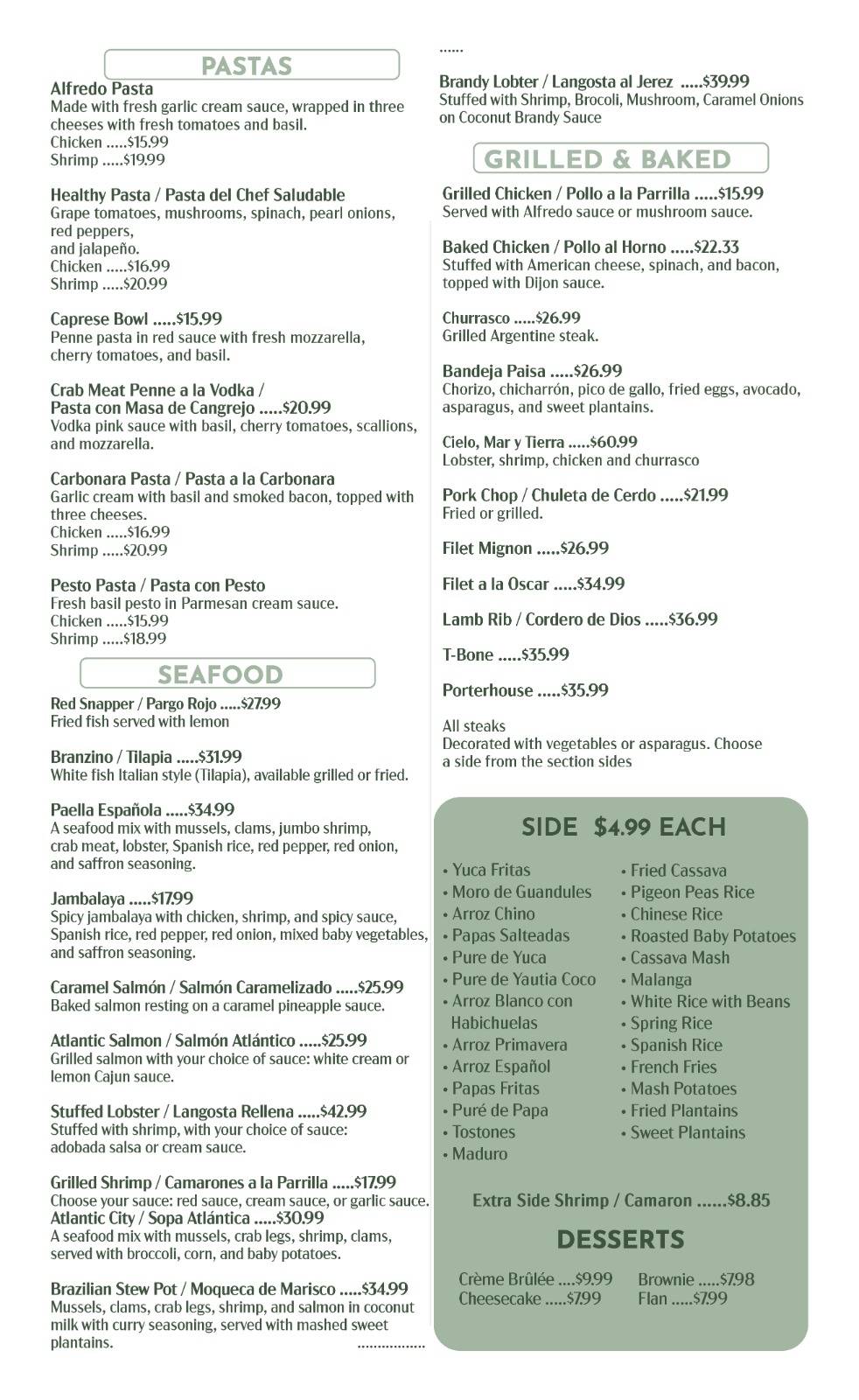 Menu at El Meson Latin American Cuisine bar, Philadelphia