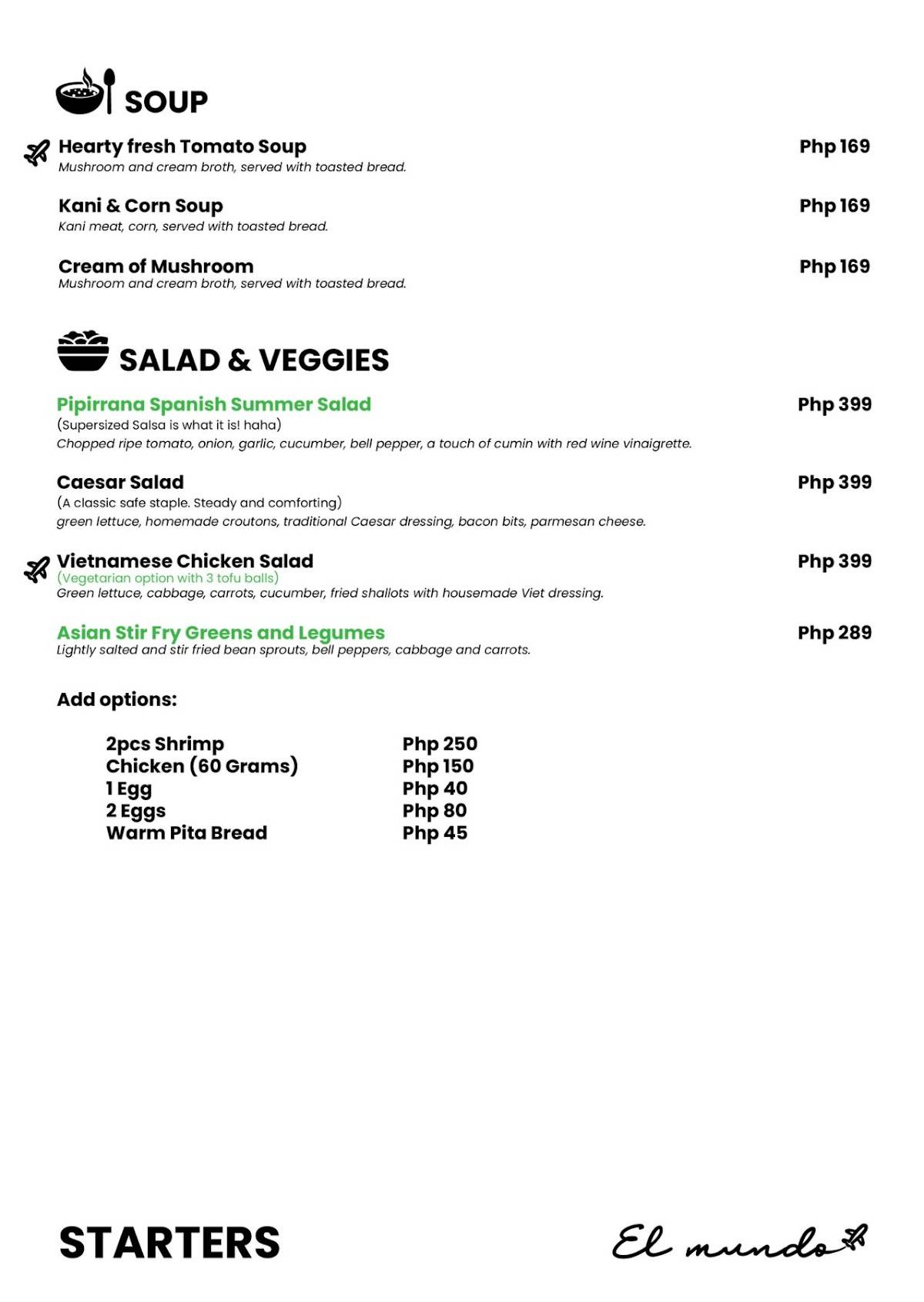 Menu at El Mundo Cafe, Makati