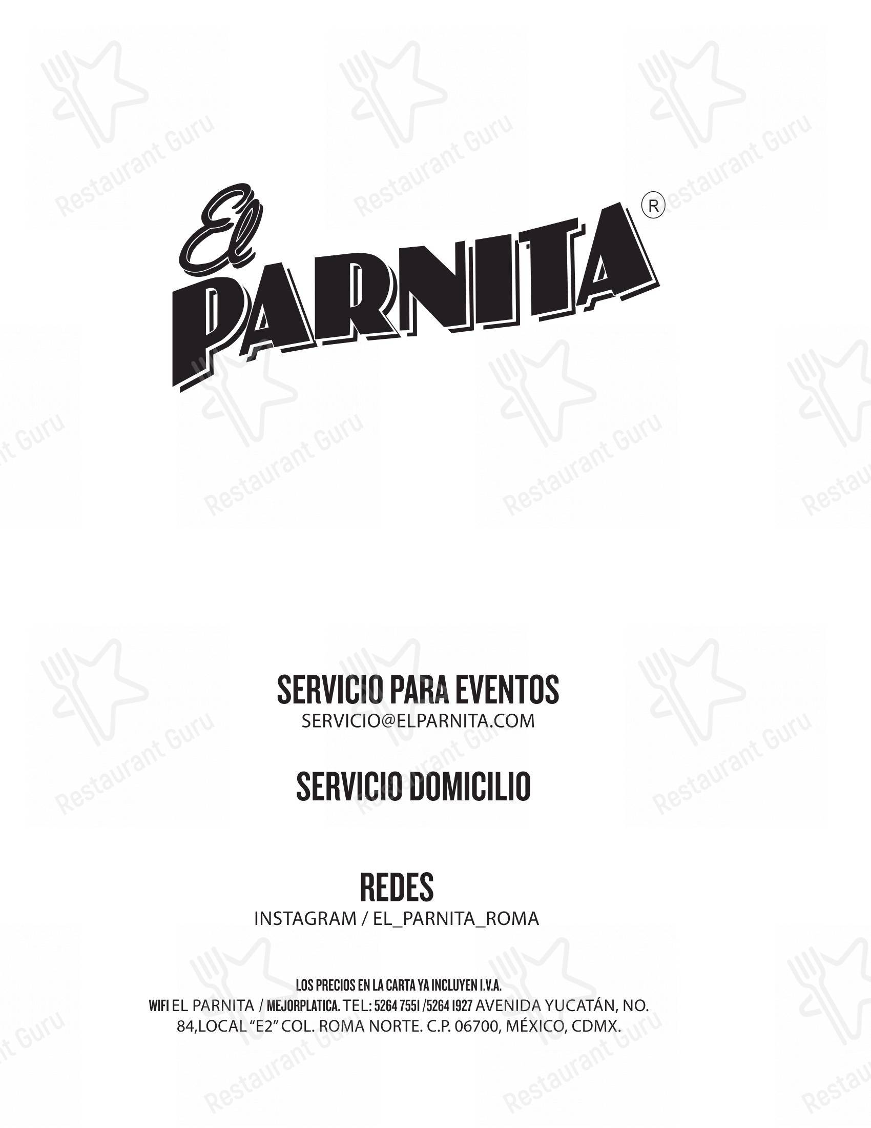 Menu at El Parnita restaurant, Mexico City