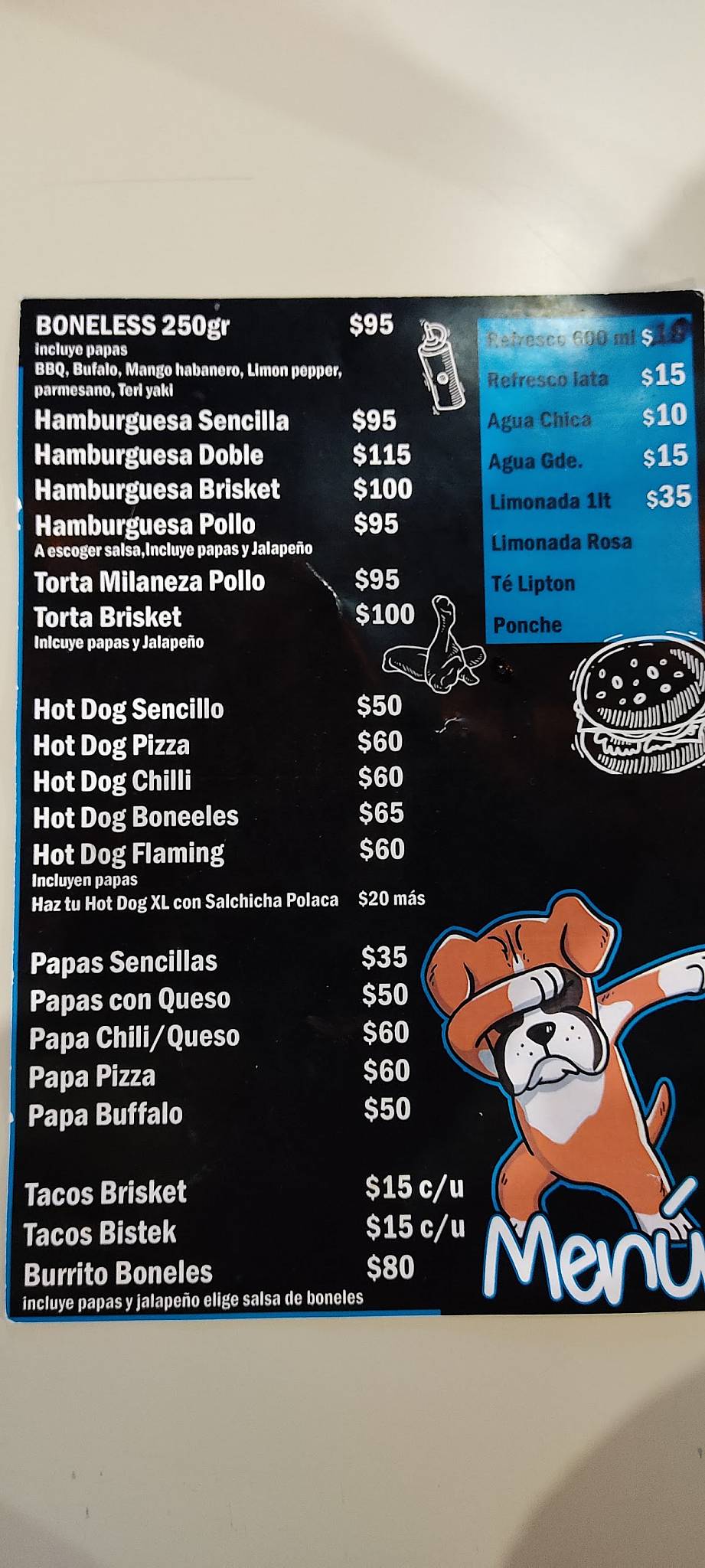 Menu at El Perro Antojo restaurant, Ciudad Acuña