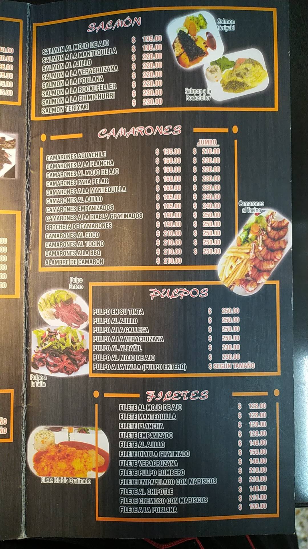 Carta del restaurante El Pulpo Rumbero, Cuautitlán Izcalli