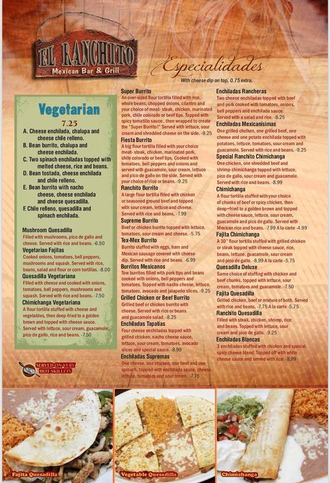 Menu at El Ranchito restaurant, Madison