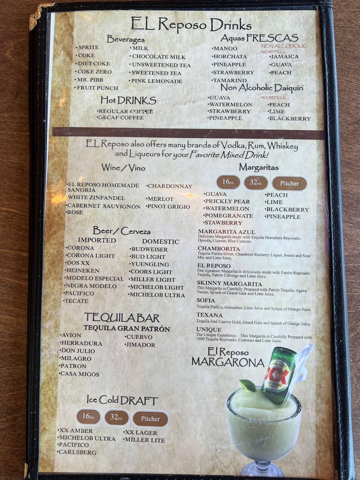 Menu at El Reposo restaurant, Fayetteville, GA-54