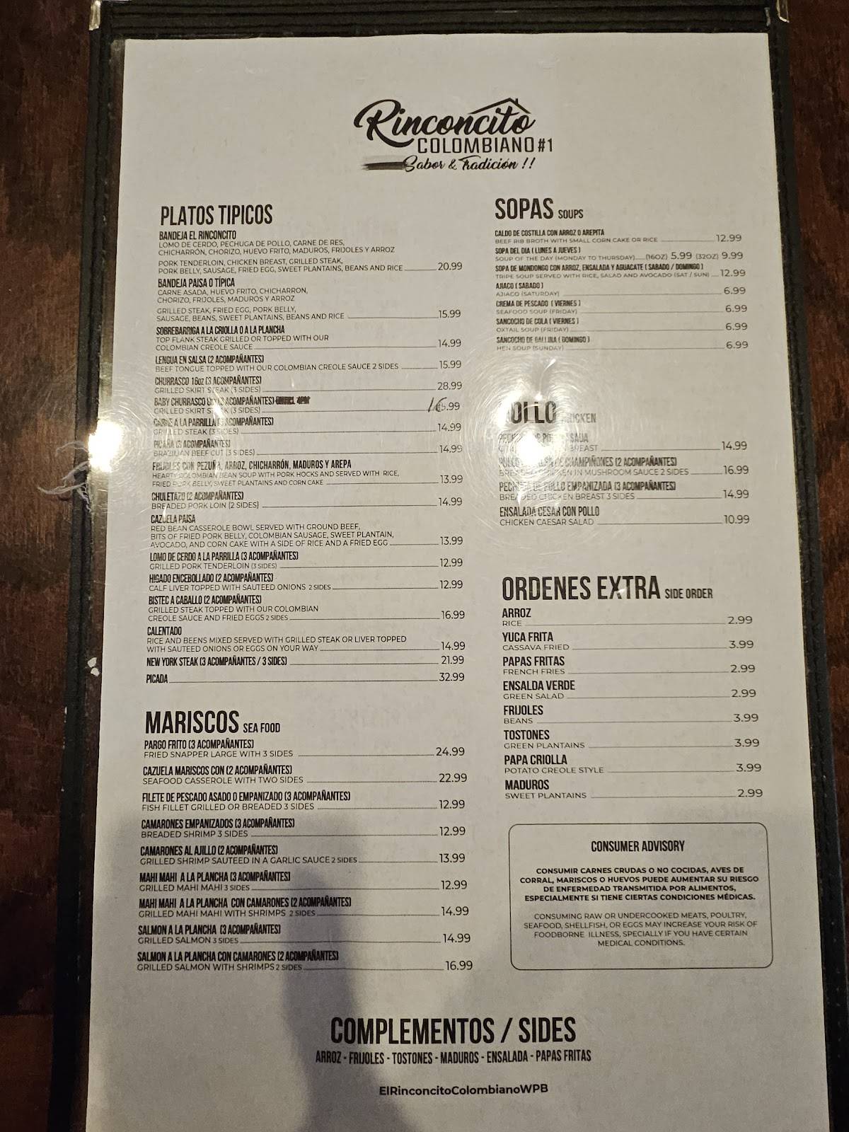 Menu at El Rinconcito Colombiano 1 restaurant, West Palm Beach, S ...