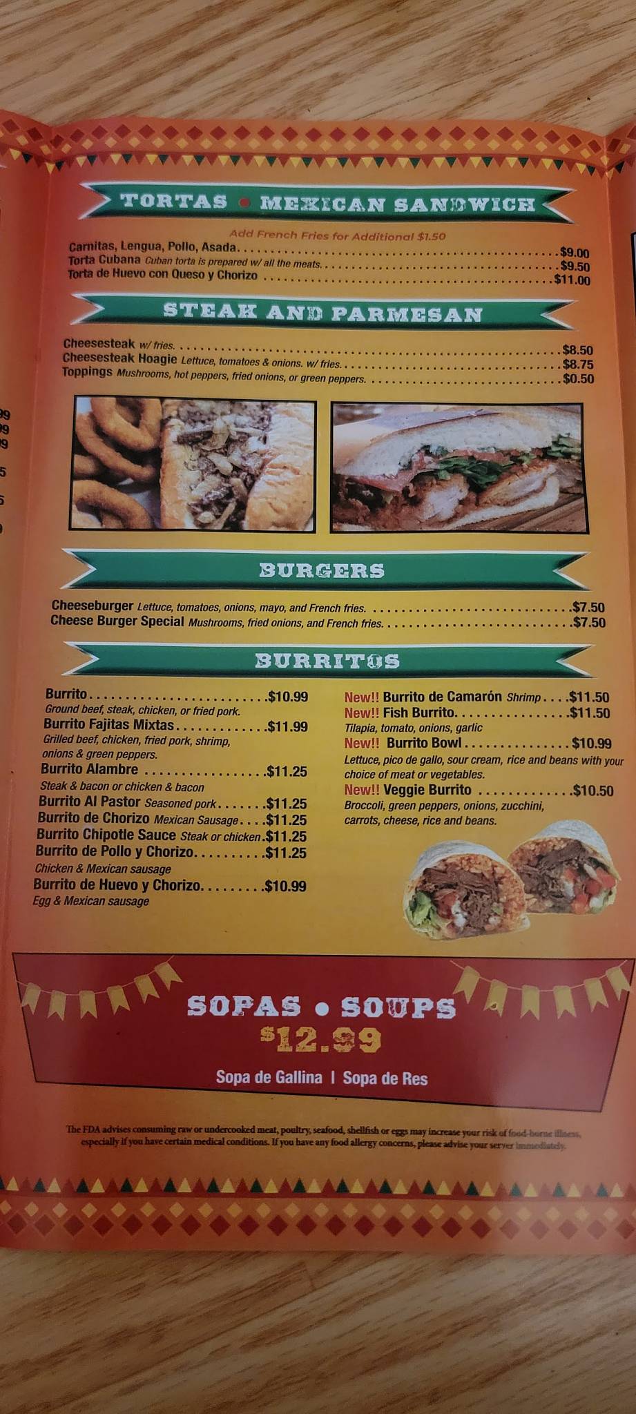 Menu at El Rinconcito Latino restaurant, Lansdale