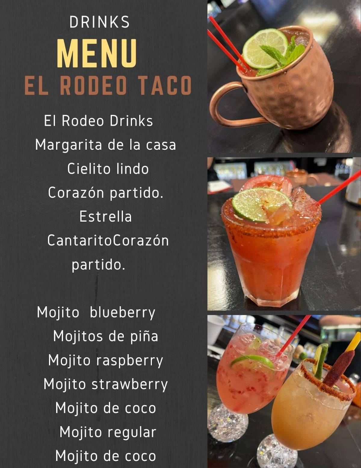 Carta de El Rodeo Taco. Bar & Grill, Centereach
