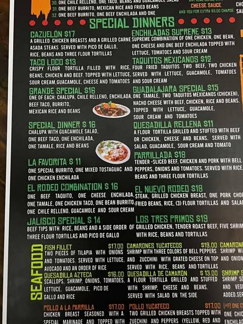 Menu at El Rodeo restaurant, Rocky Mount, 35 Meadowview Ave