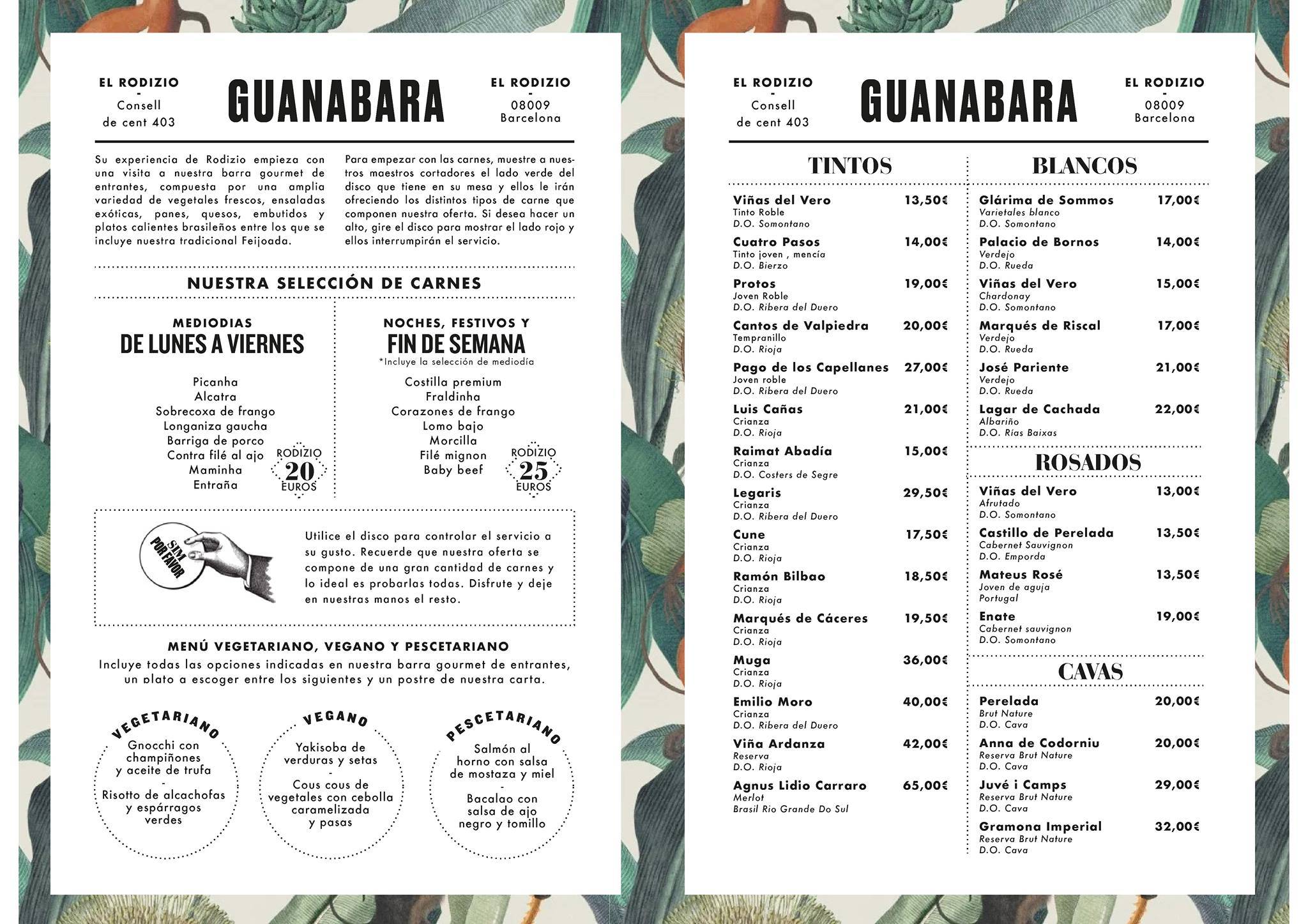 Carta de parrilla El Rodizio, Barcelona