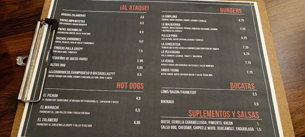 Carta del pub y bar El Zalamero Xiringuito, La Llagosta