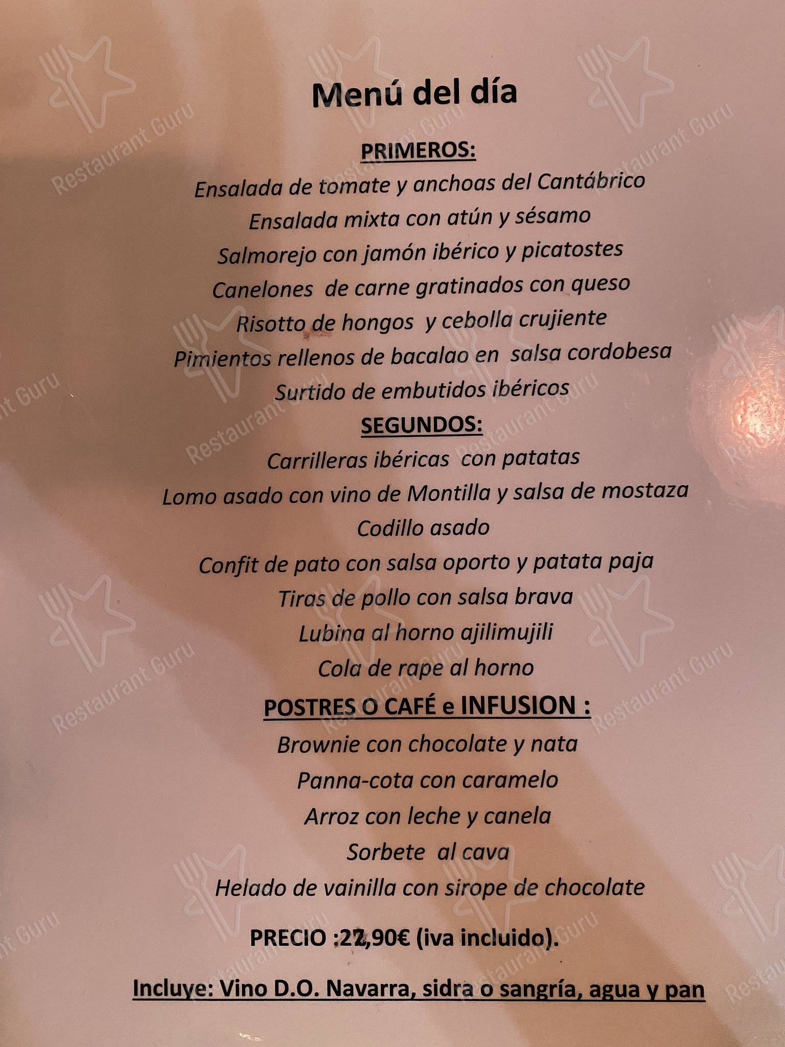 Carta del pub y bar El acento, Pamplona