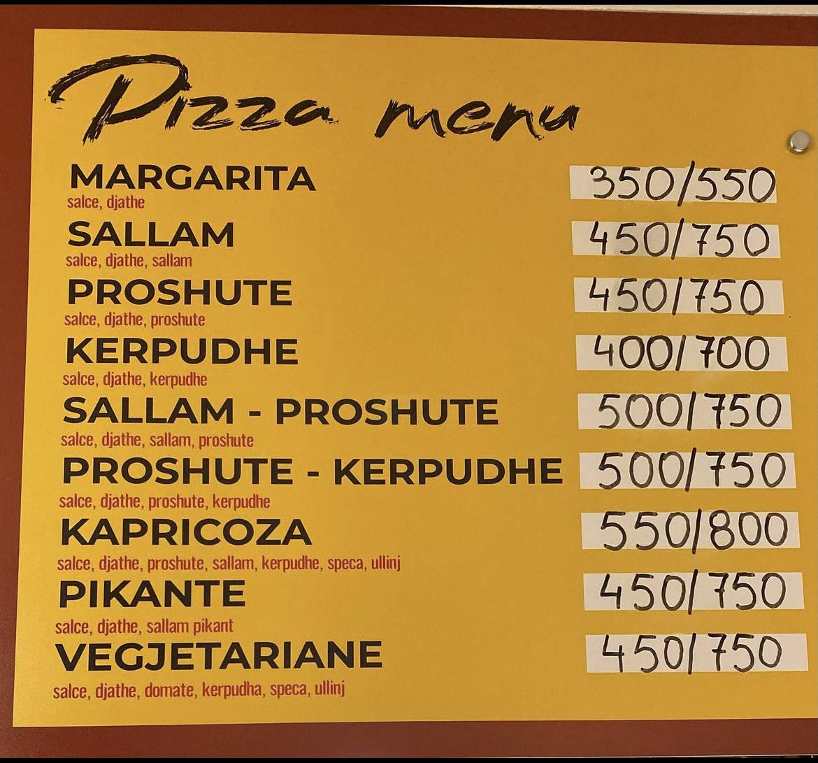 Menu at El tris pizza restaurant, Tirana