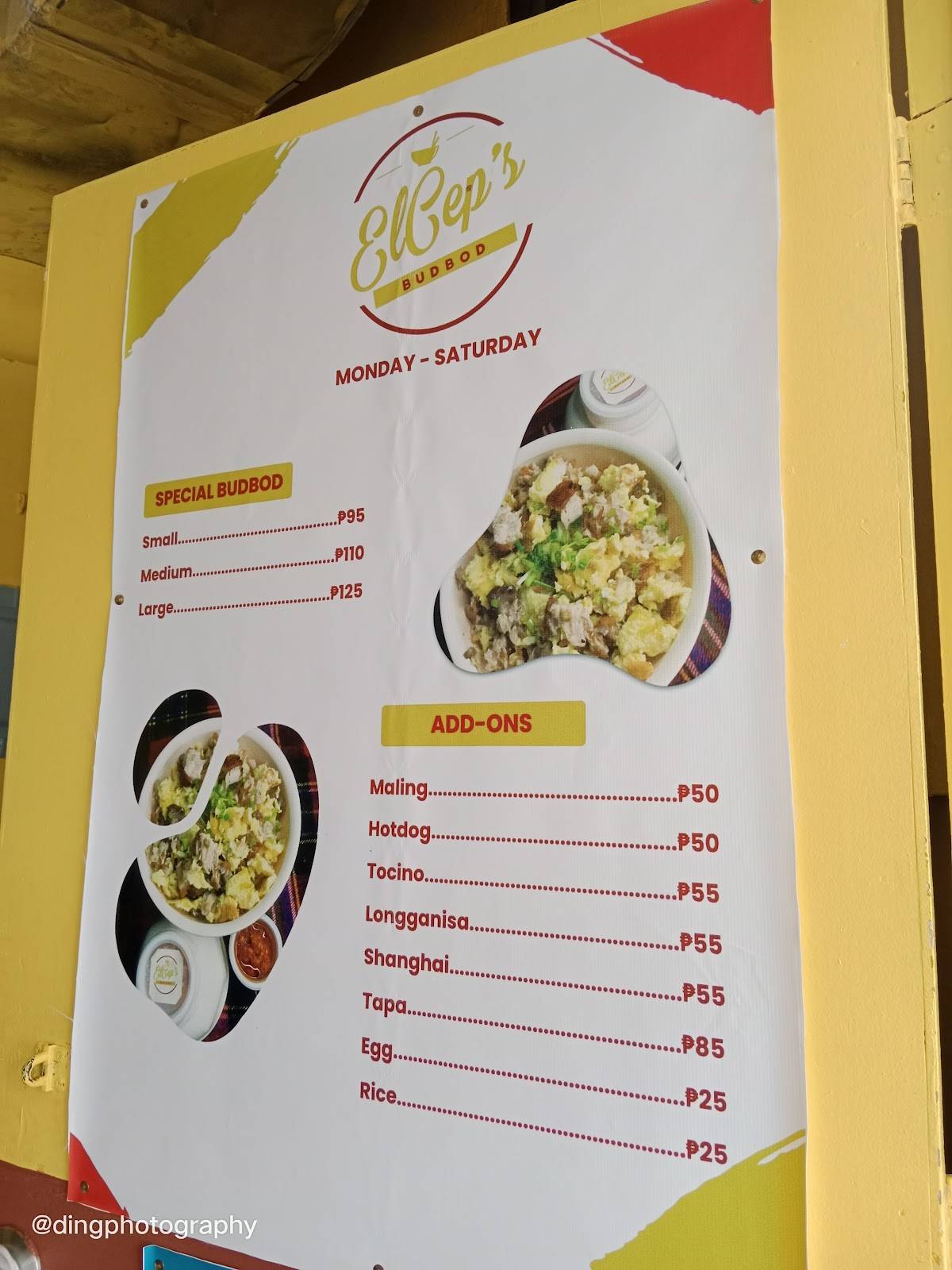 Carta del restaurante Elcep's Budbod, Ciudad Quezon