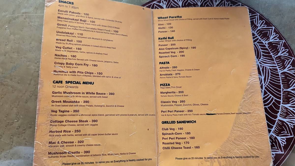Menu at Elephant's High cafe, Bengaluru