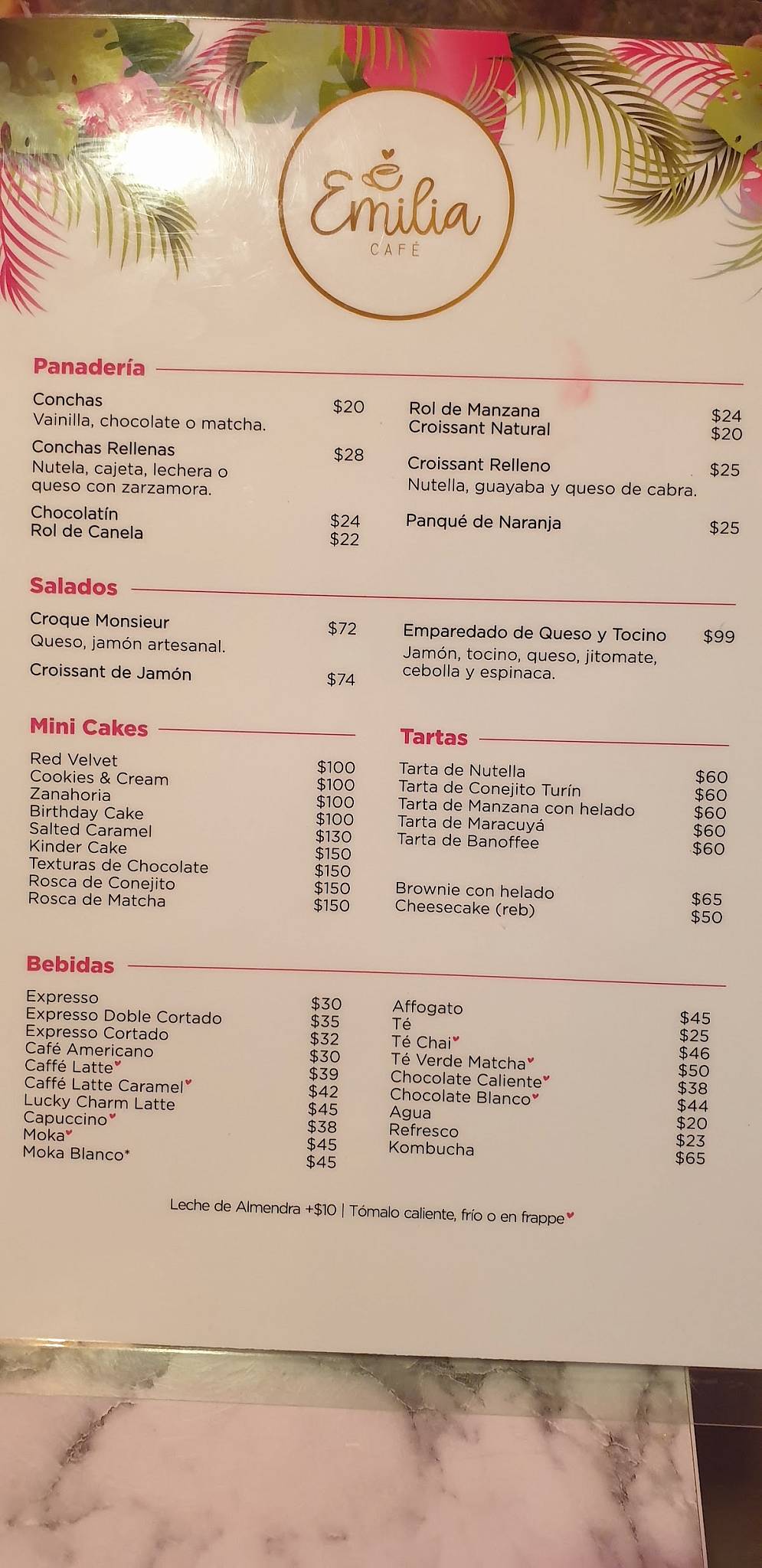 Carta de Emilia Café, Cholula