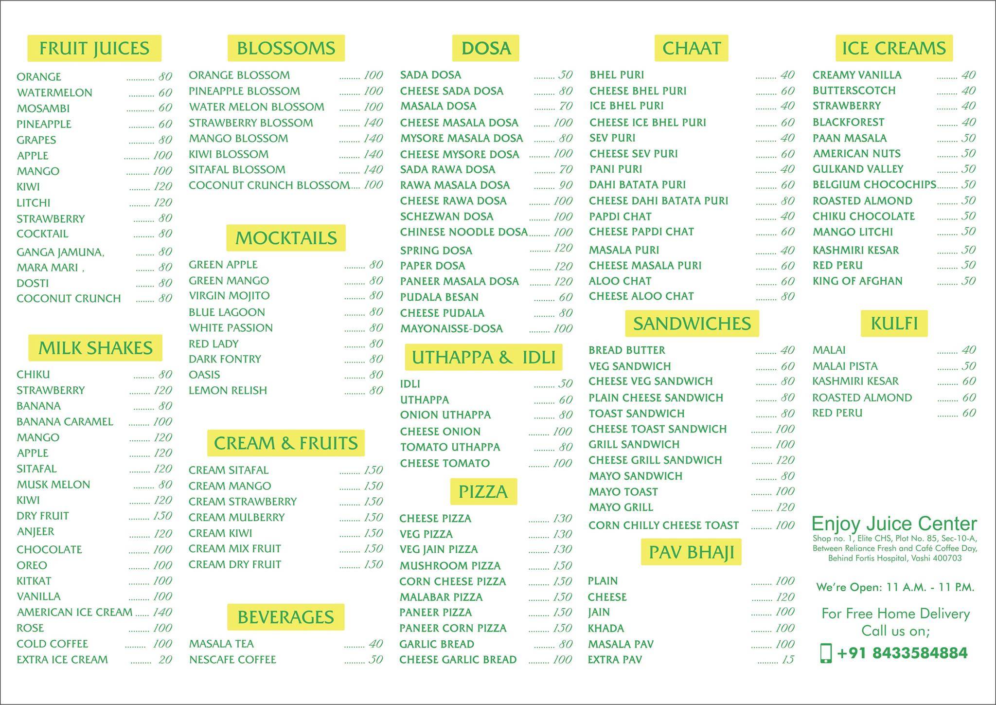 Menu at Enjoy, Navi Mumbai