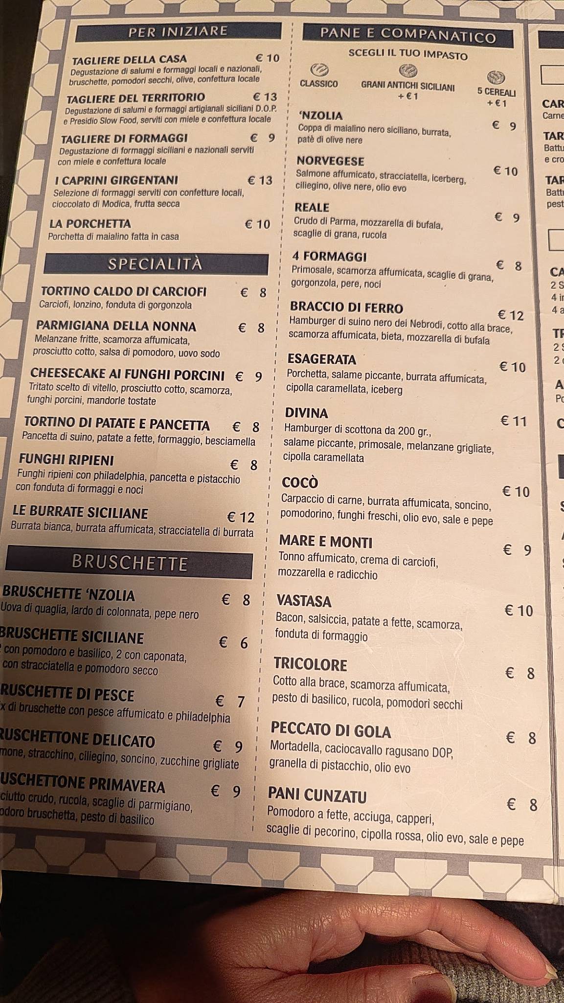 Menu at Enoteca 'Nzolia pub & bar, Agrigento