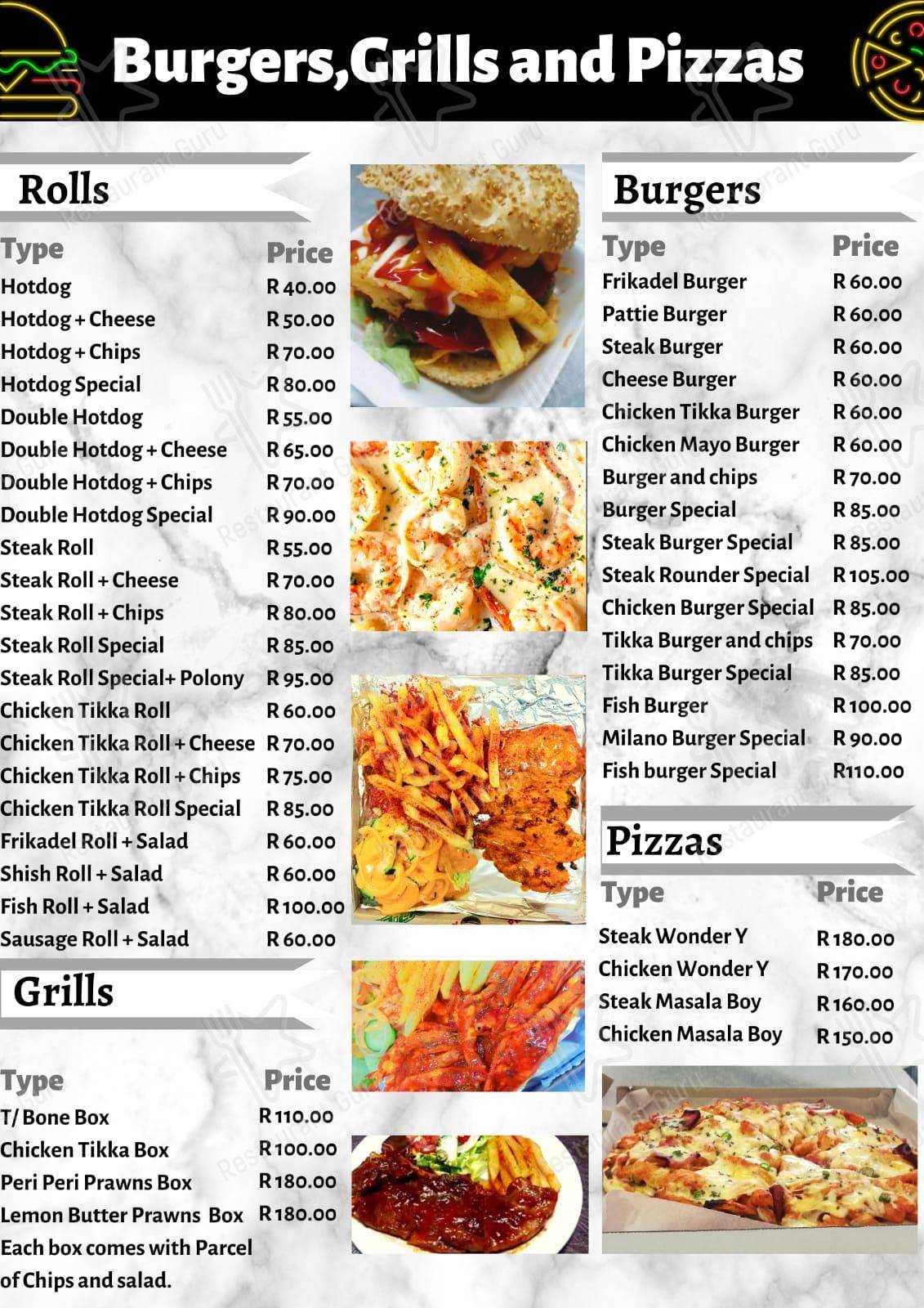 Menu at Erasmia Akhalwayas restaurant, Centurion