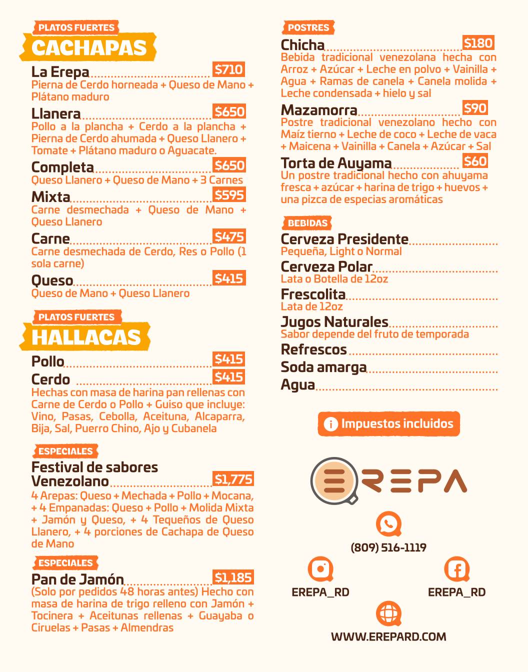 Carta del restaurante Erepa_rd, Moca
