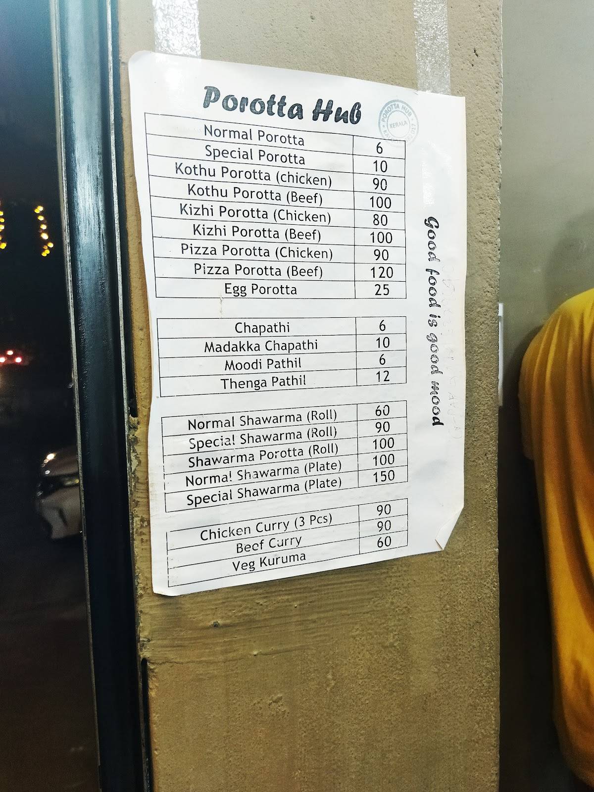 Menu at Porotta hub - Best Nool porotta - variety porota kizhi parotta ...