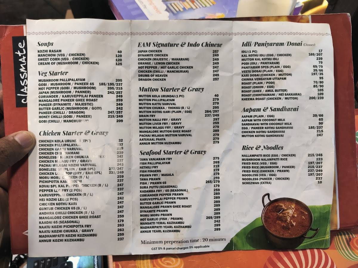 Menu at Erode Amman Mess, Chennai, Police Station