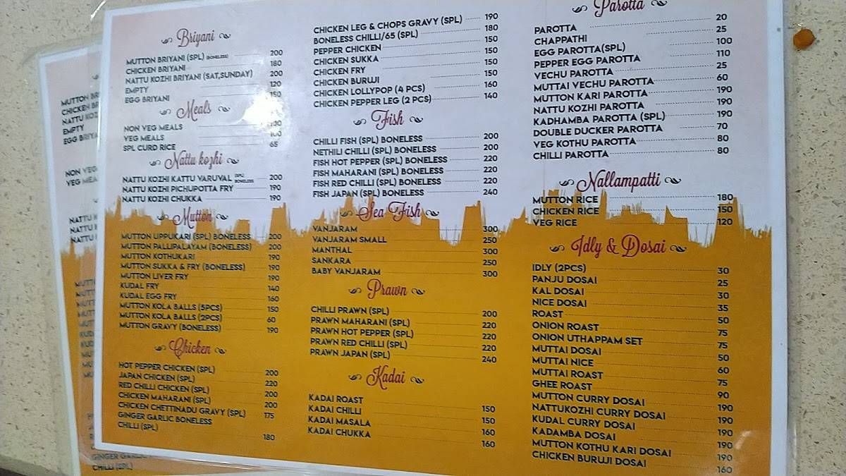 Menu at Erode Ponnusamy Military Kitchen, Perundurai