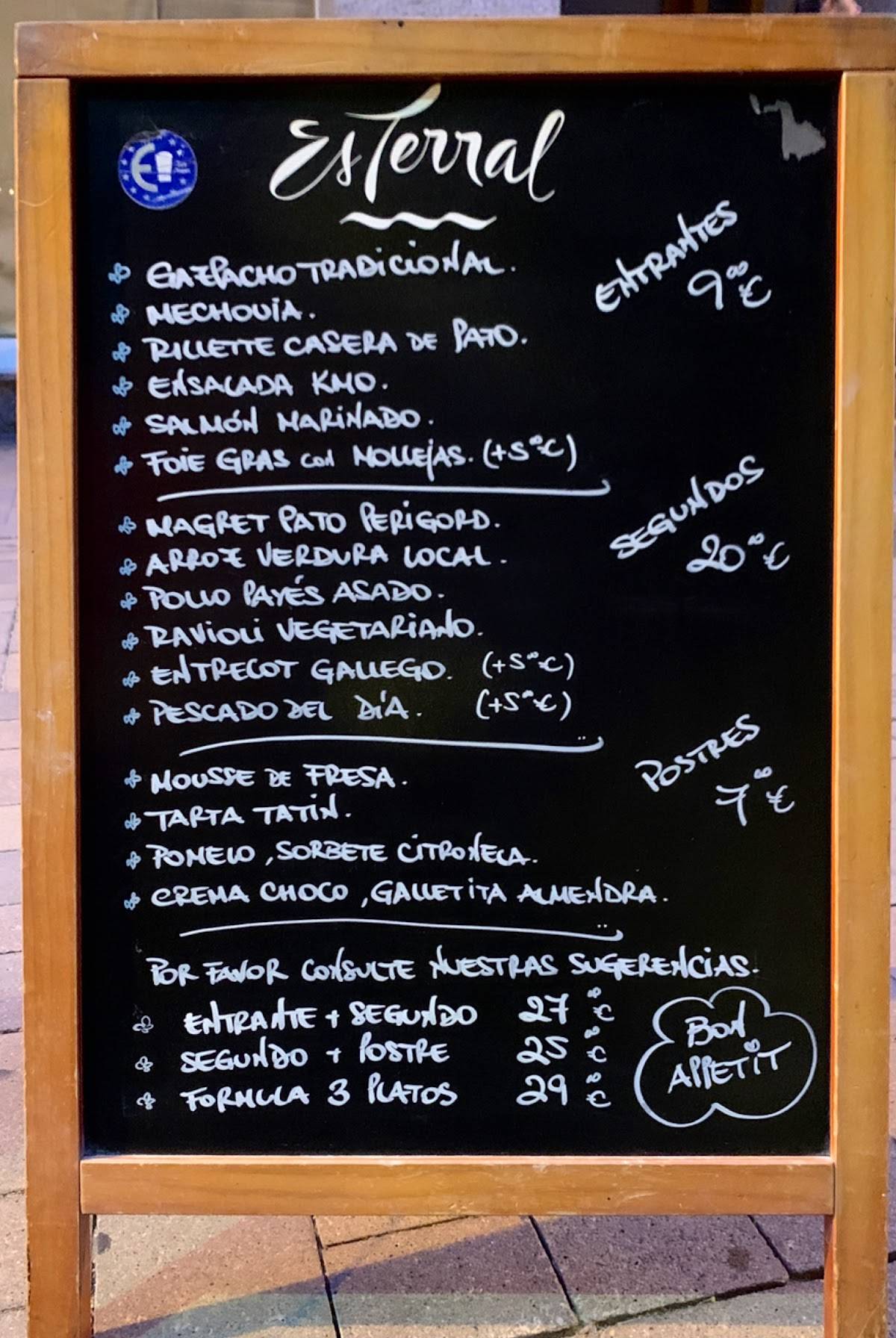 Menu at Es Terral Restaurant, Santa Eulària des Riu