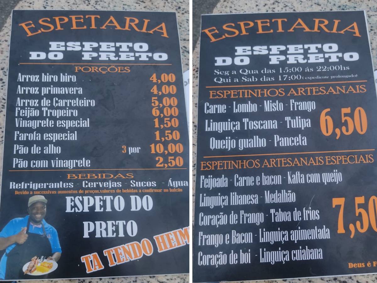 Menu em Espeto do Preto restaurante, Francisco Morato