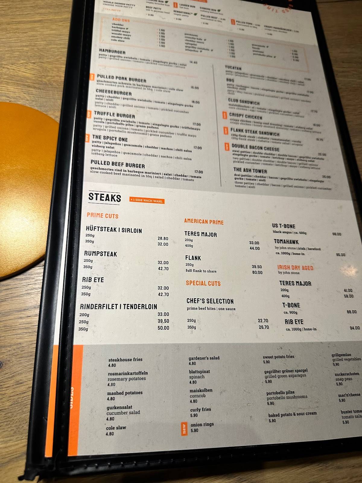 Speisekarte von The ASH Essen steakhaus, Essen