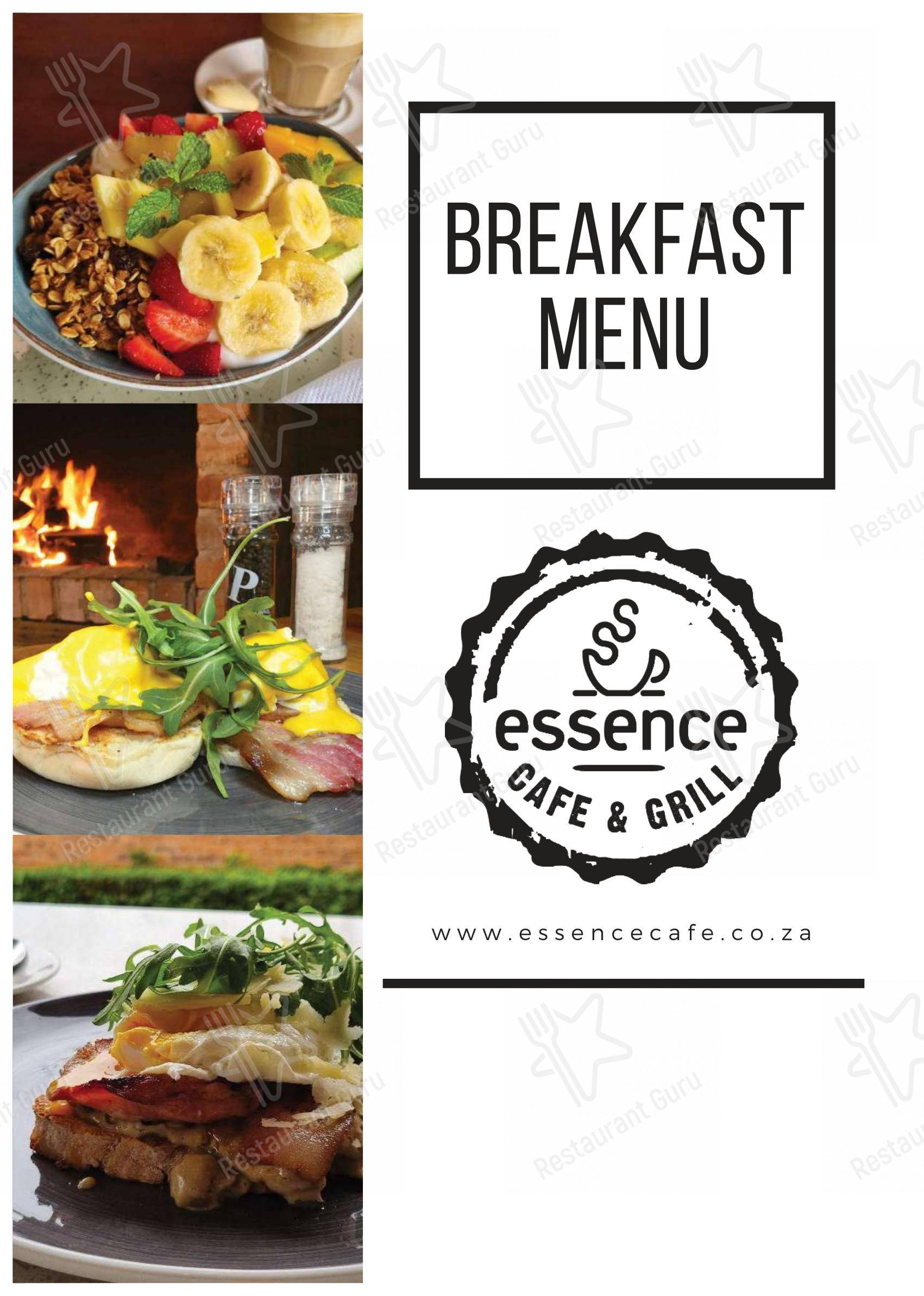 Menu at Essence. restaurant, Pietermaritzburg