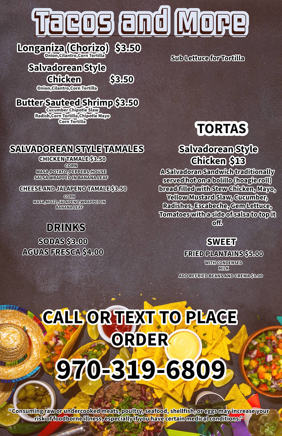 Menu at Estilo Salvadoreno restaurant, Basalt