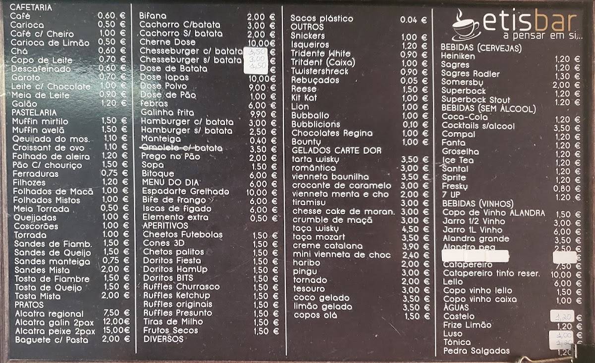 Menu em Etis Bar, Praia da Vitória