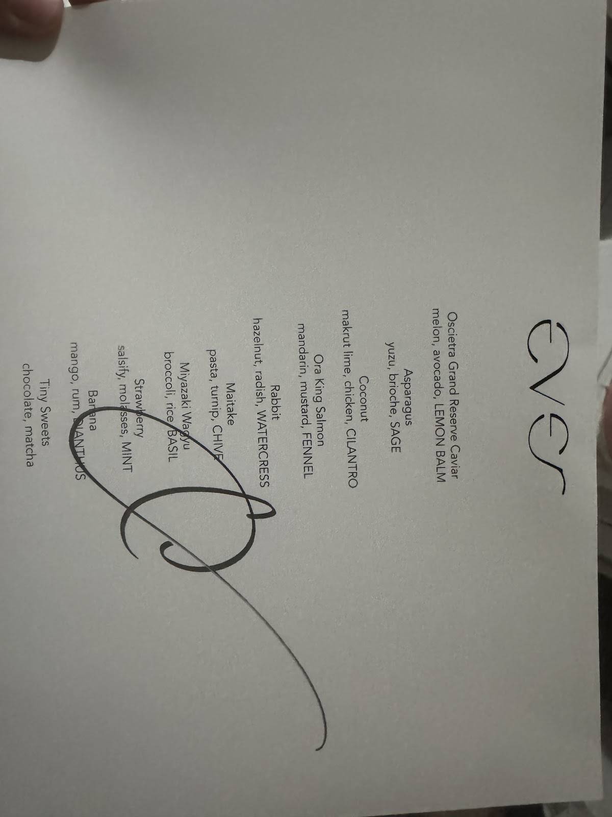Menu at Ever Restaurant, Chicago