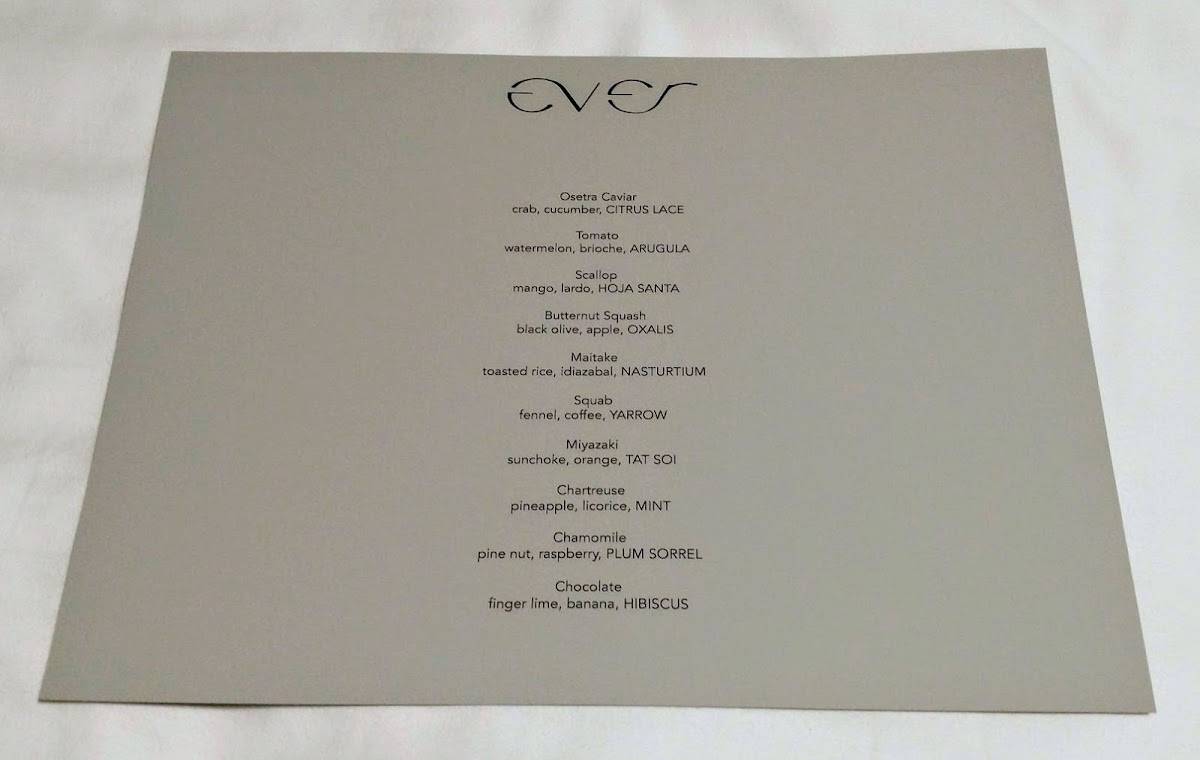 Menu at Ever Restaurant, Chicago