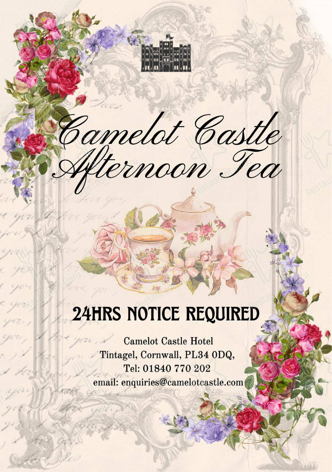 Menu at Explorers Tea Room & Coffee House at Camelot Castle, Tintagel