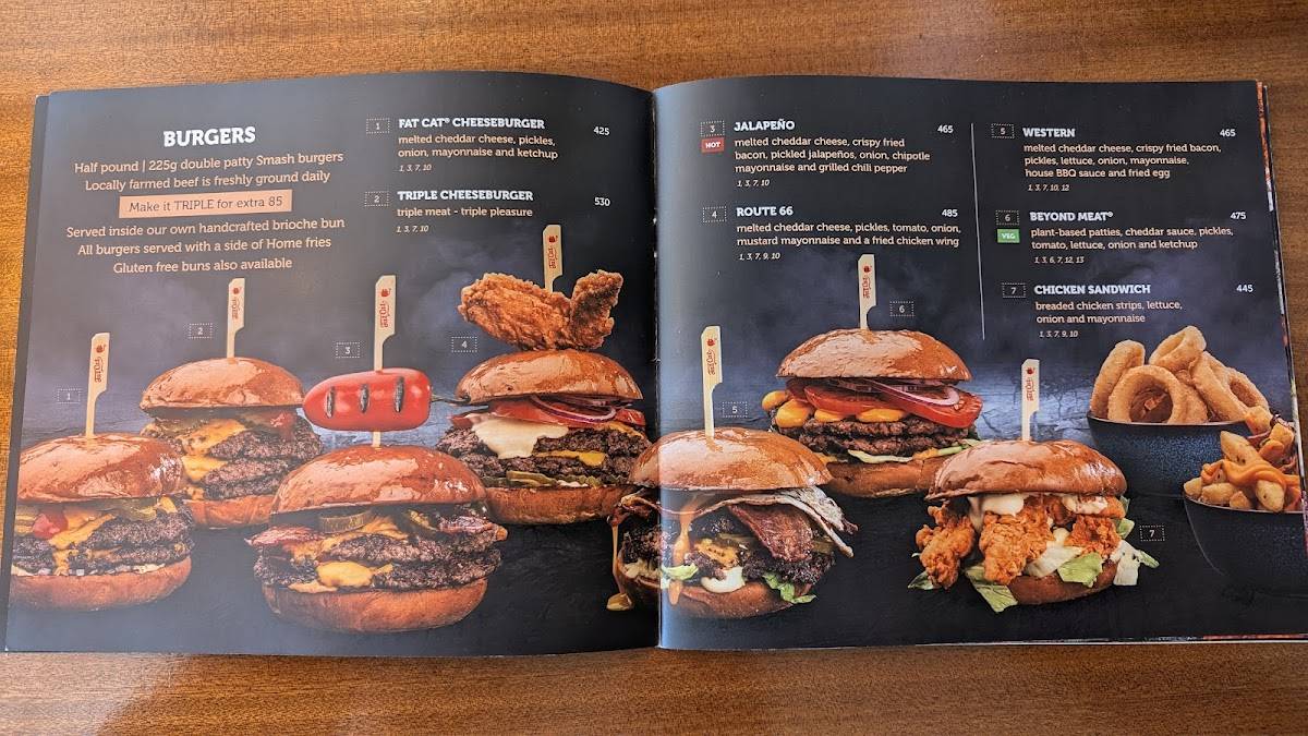 Menu at FAT CAT Downtown restaurant, Prague