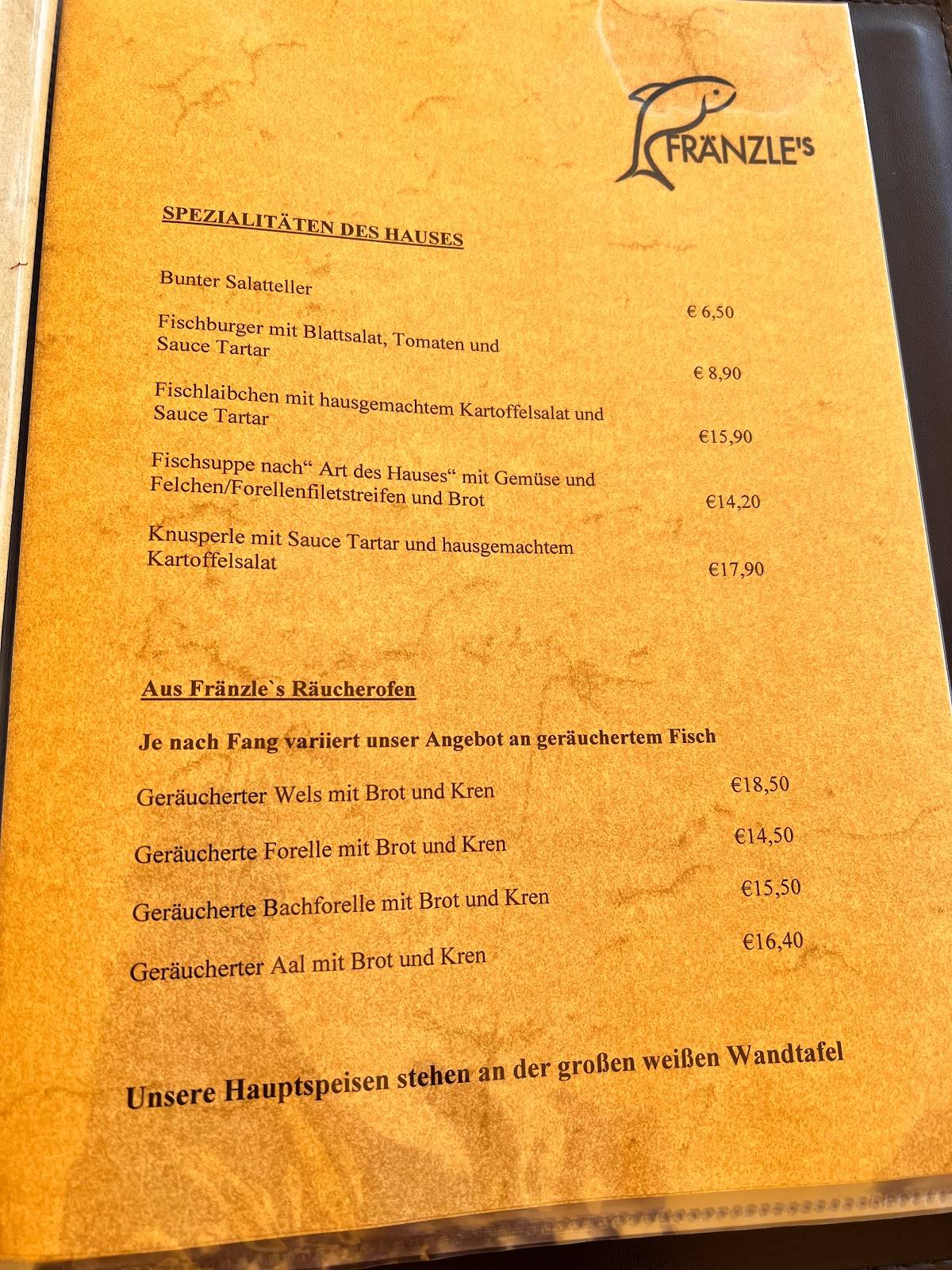 Speisekarte von FRÄNZLE's restaurant, Hard, In der Schanz 40
