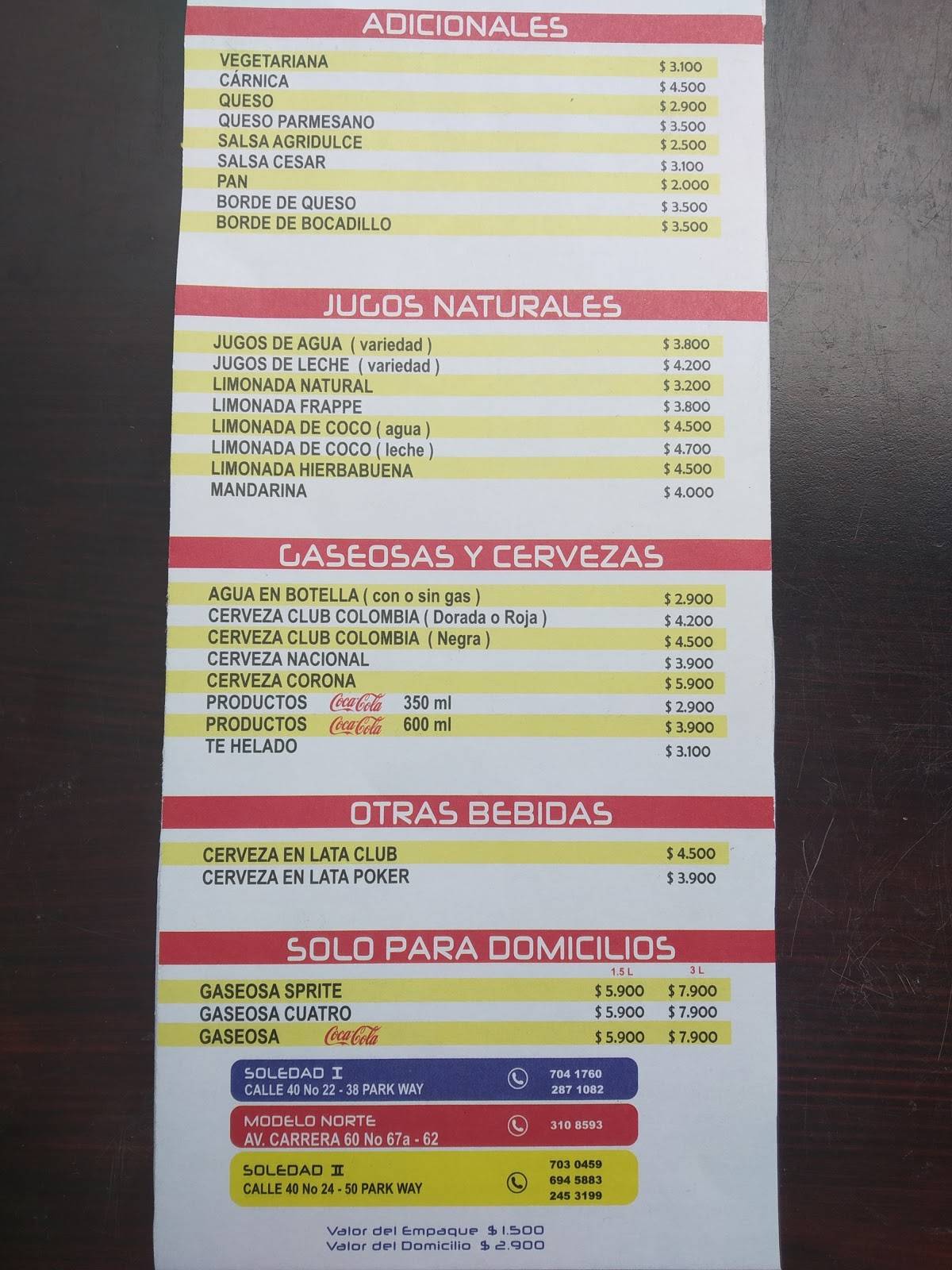 Menu at FX Pizza Gourmet restaurant, Bogotá, Cl. 22b #43a - 50