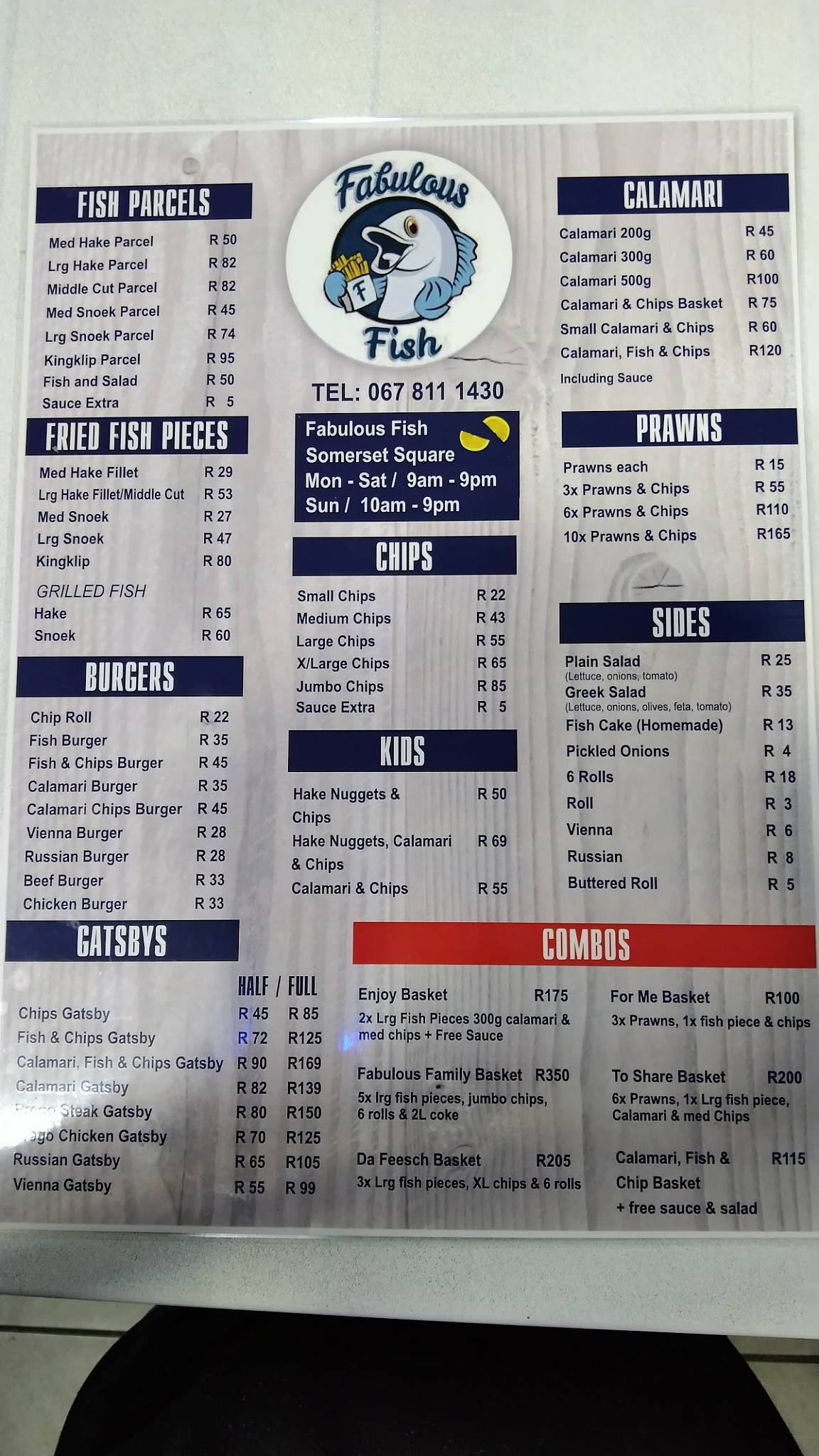 Menu at Fabulous Fish Somerset West Halaal (ENJOY BASKET) restaurant ...