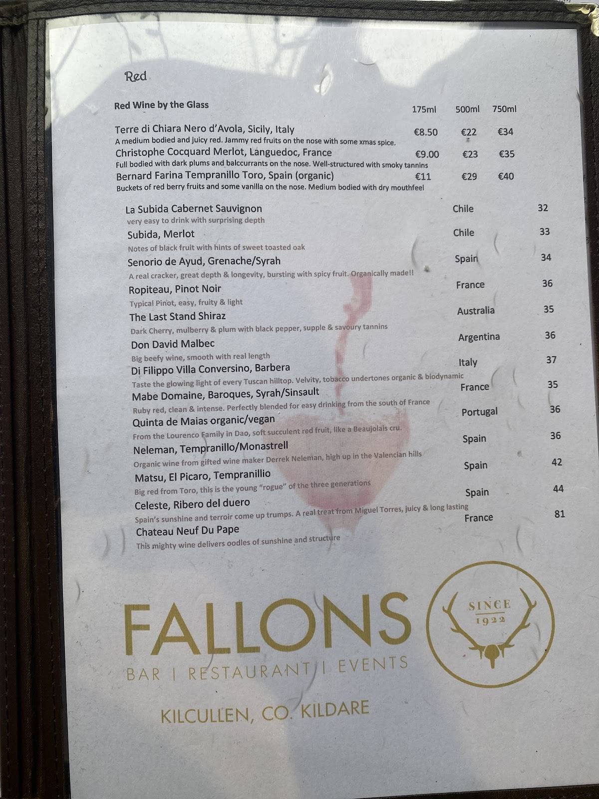 Menu at Fallons Bar & Cafe, Kilcullen