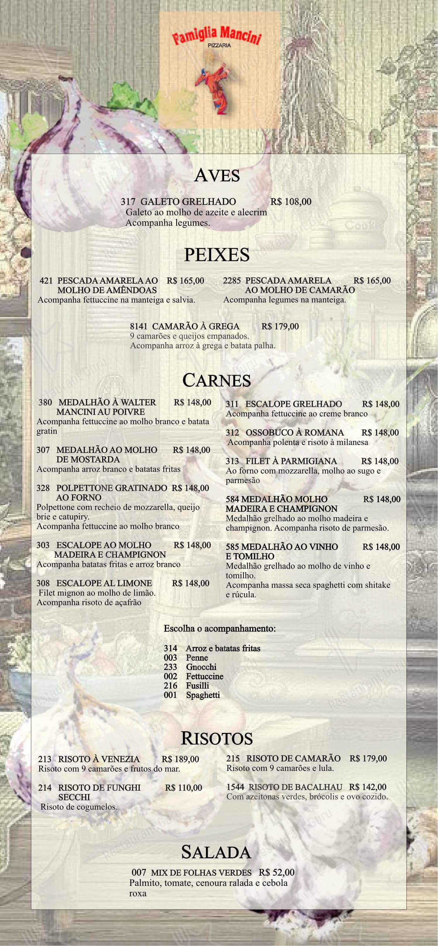 Menu em Famiglia Mancini Trattoria restaurante, São Paulo, Rua Avanhandava