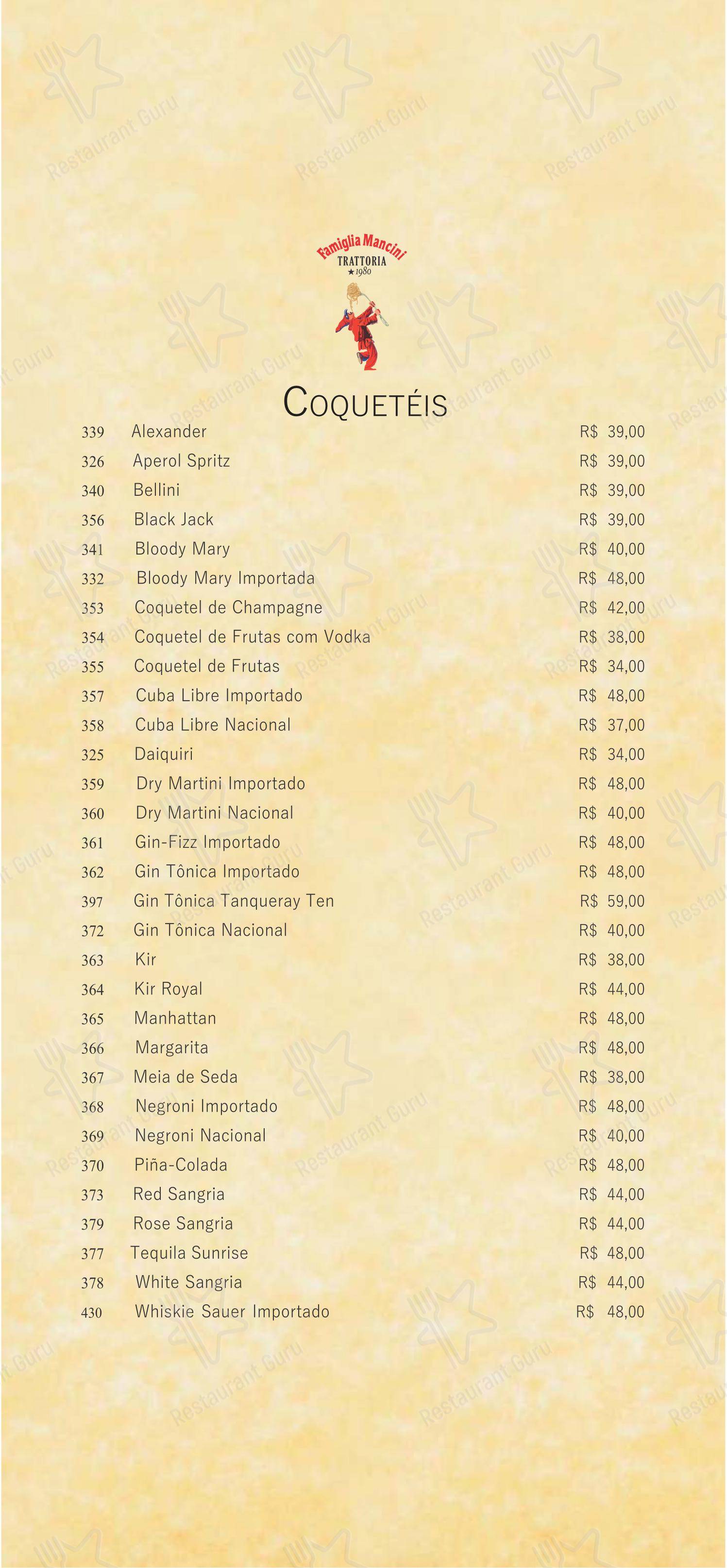 Menu em Famiglia Mancini Trattoria restaurante, São Paulo, Rua Avanhandava