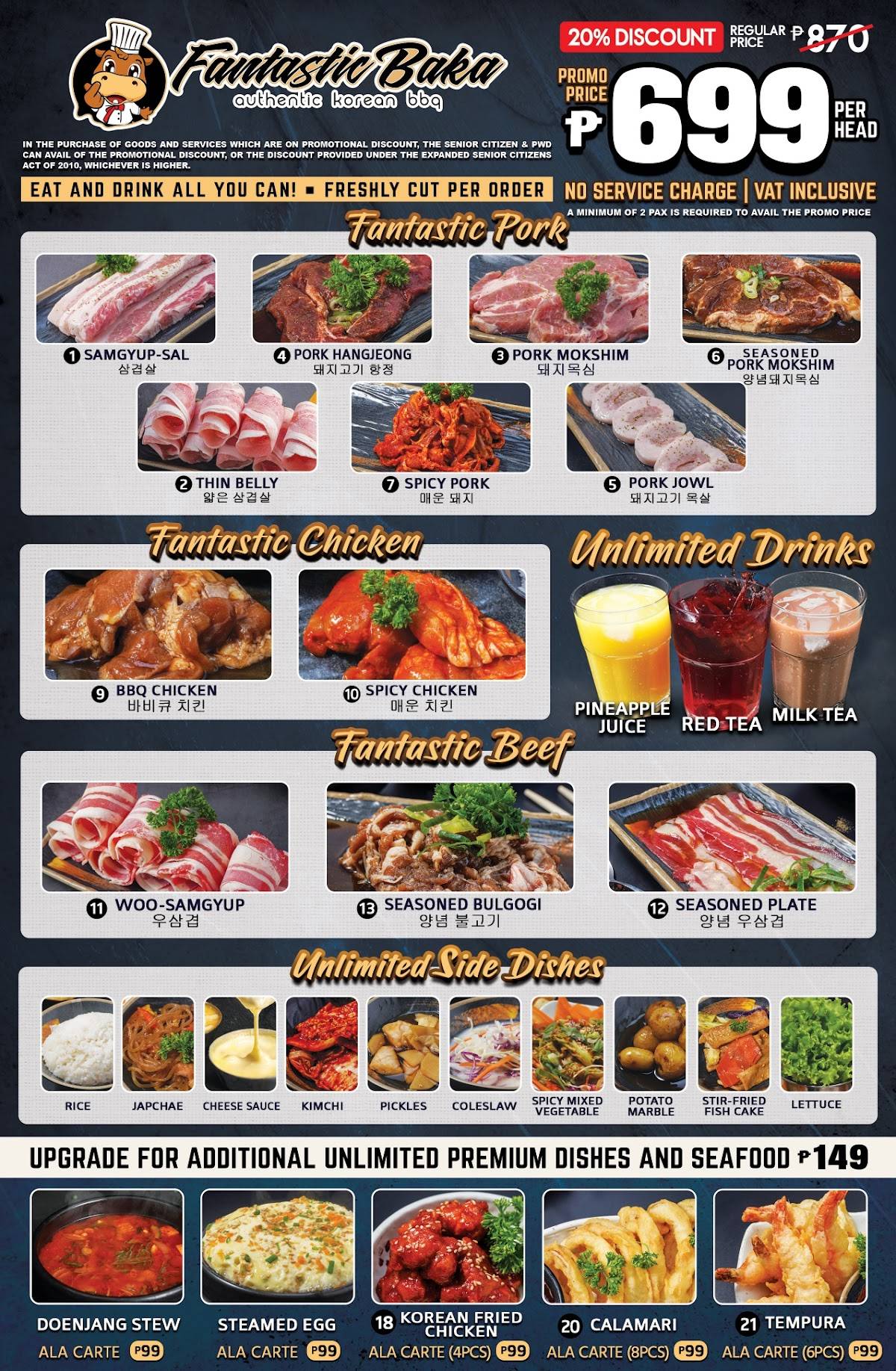Carta del restaurante Fantastic Baka - SM City Fairview, Ciudad Quezon