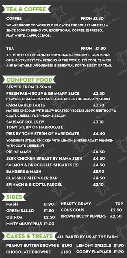 Menu at Farm cafe, London, 91 Cowcross Street