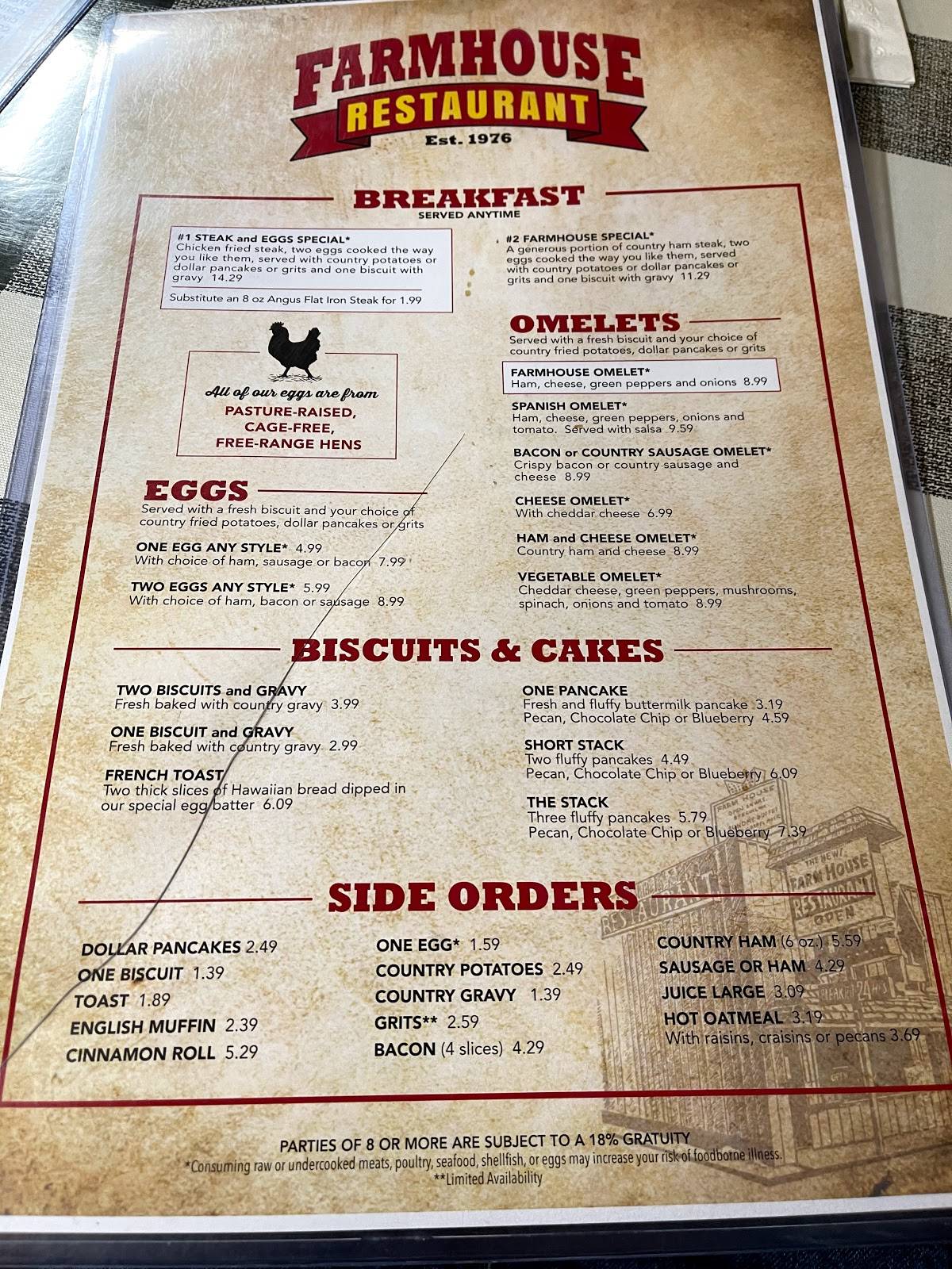 Menu at Farmhouse Restaurant, Branson