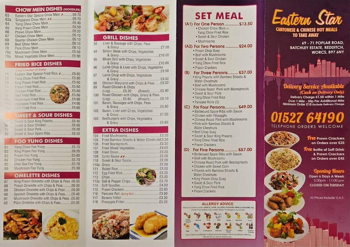 Menu at Eastern Star fast food, Redditch