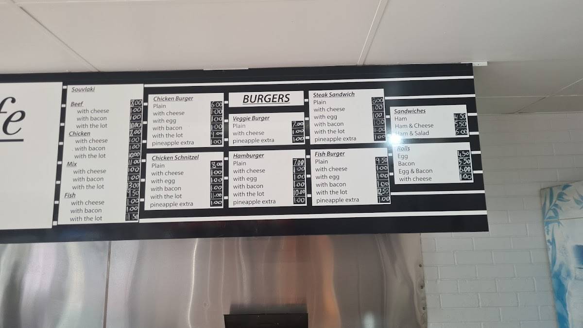Menu at Jan's Cafe, Lavington