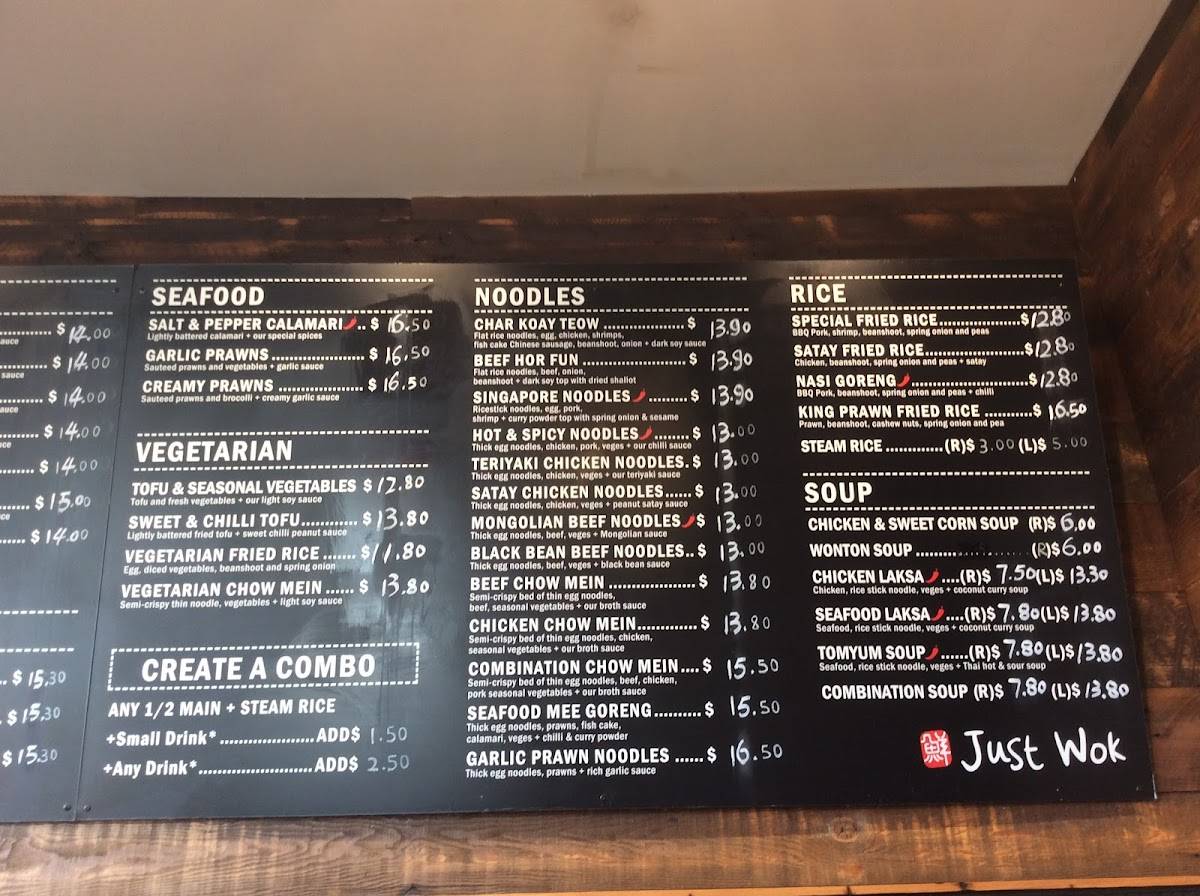 Menu at Just Wok fast food, Boronia
