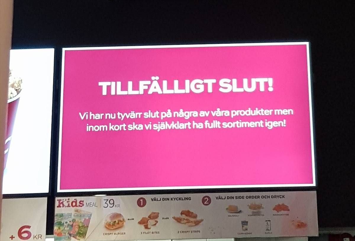 Menu at KFC Göteborg fast food, Gothenburg, Östra Larmgatan 16