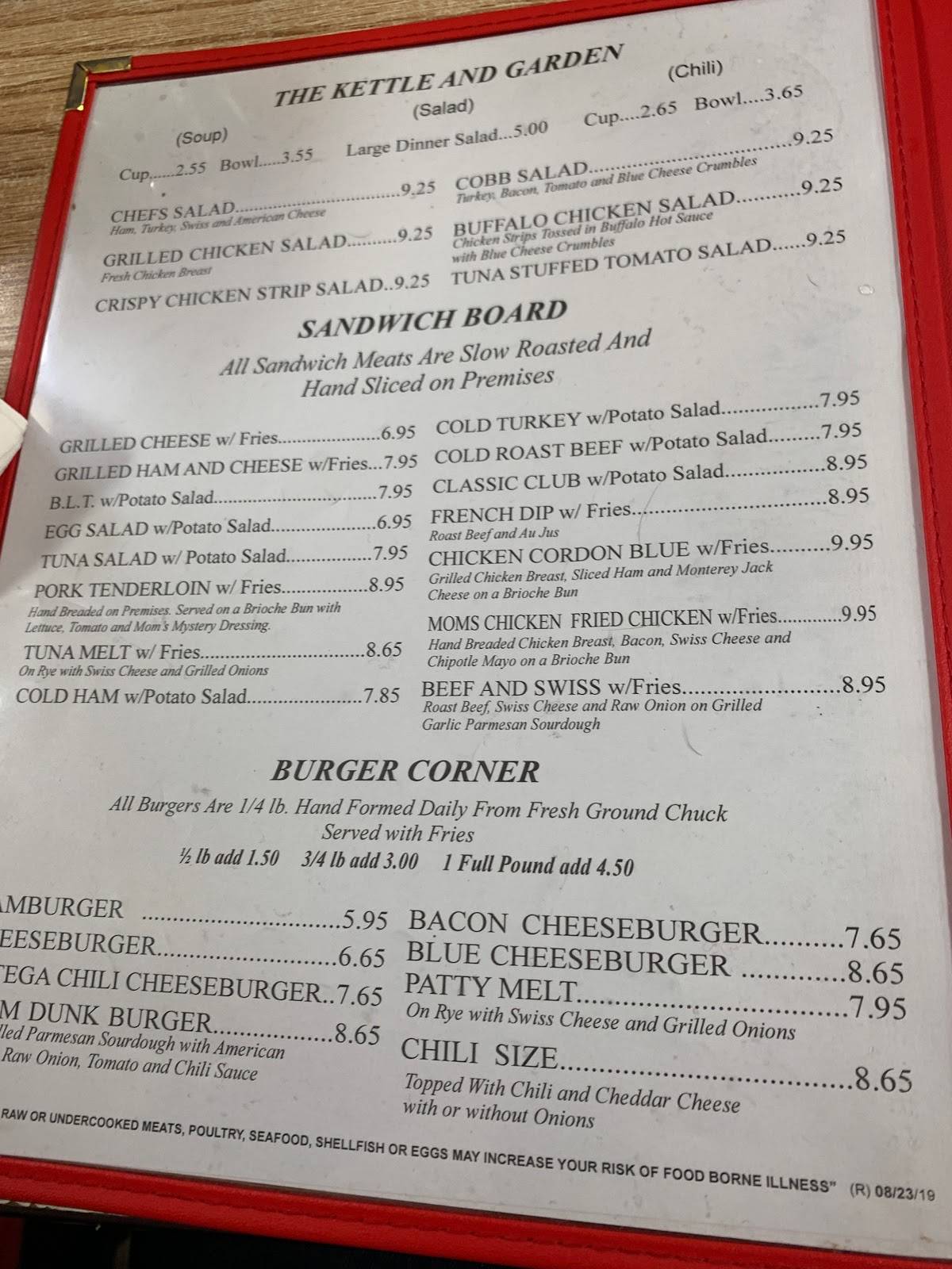 Menu at Mom's Diner fast food, Pahrump