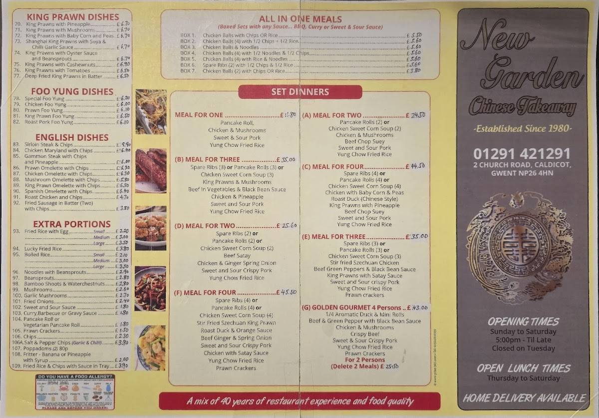 Menu at New Garden fast food, Caldicot